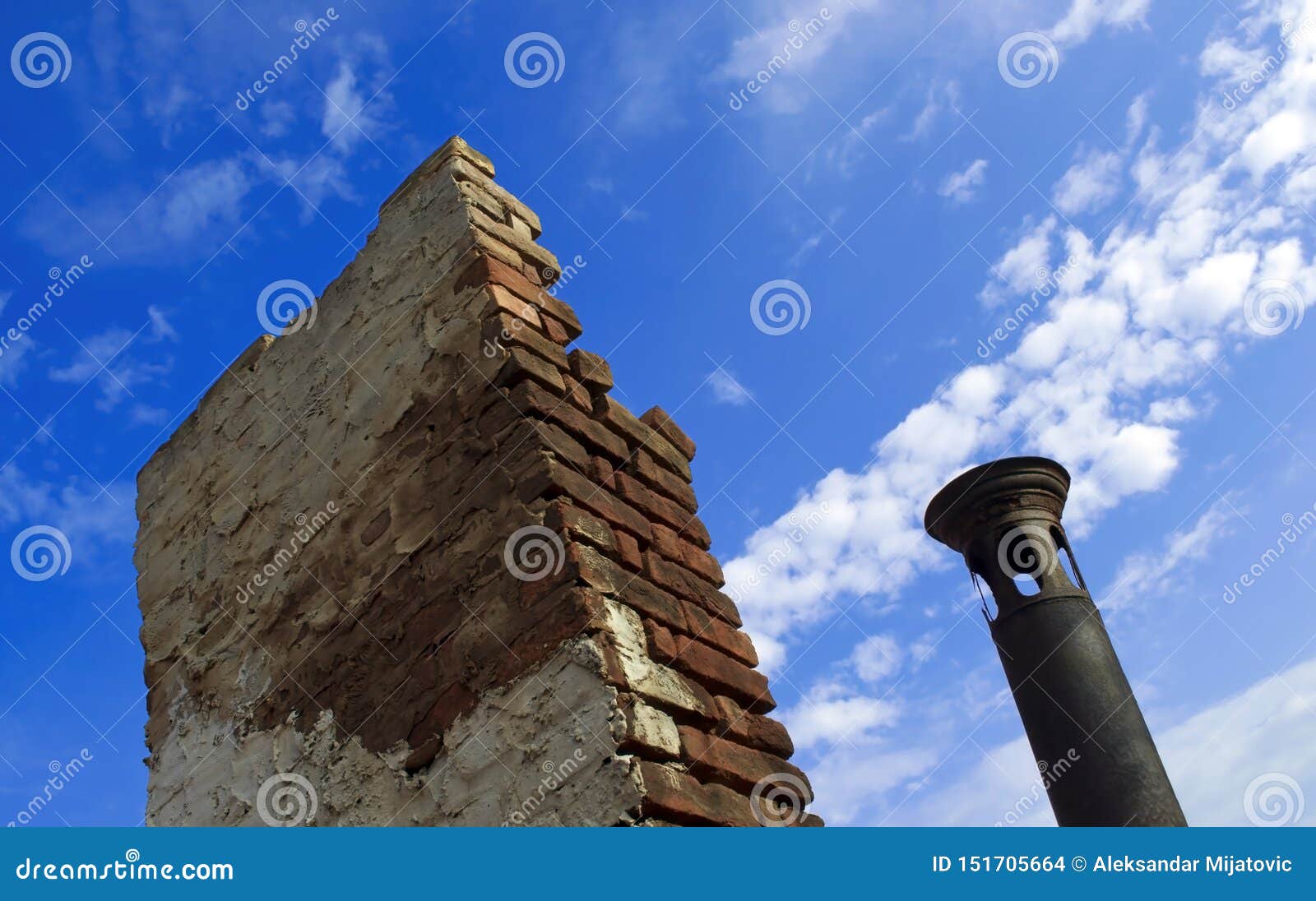 Bricks chimney on the roof stock photo. Image of sheet - 151705664