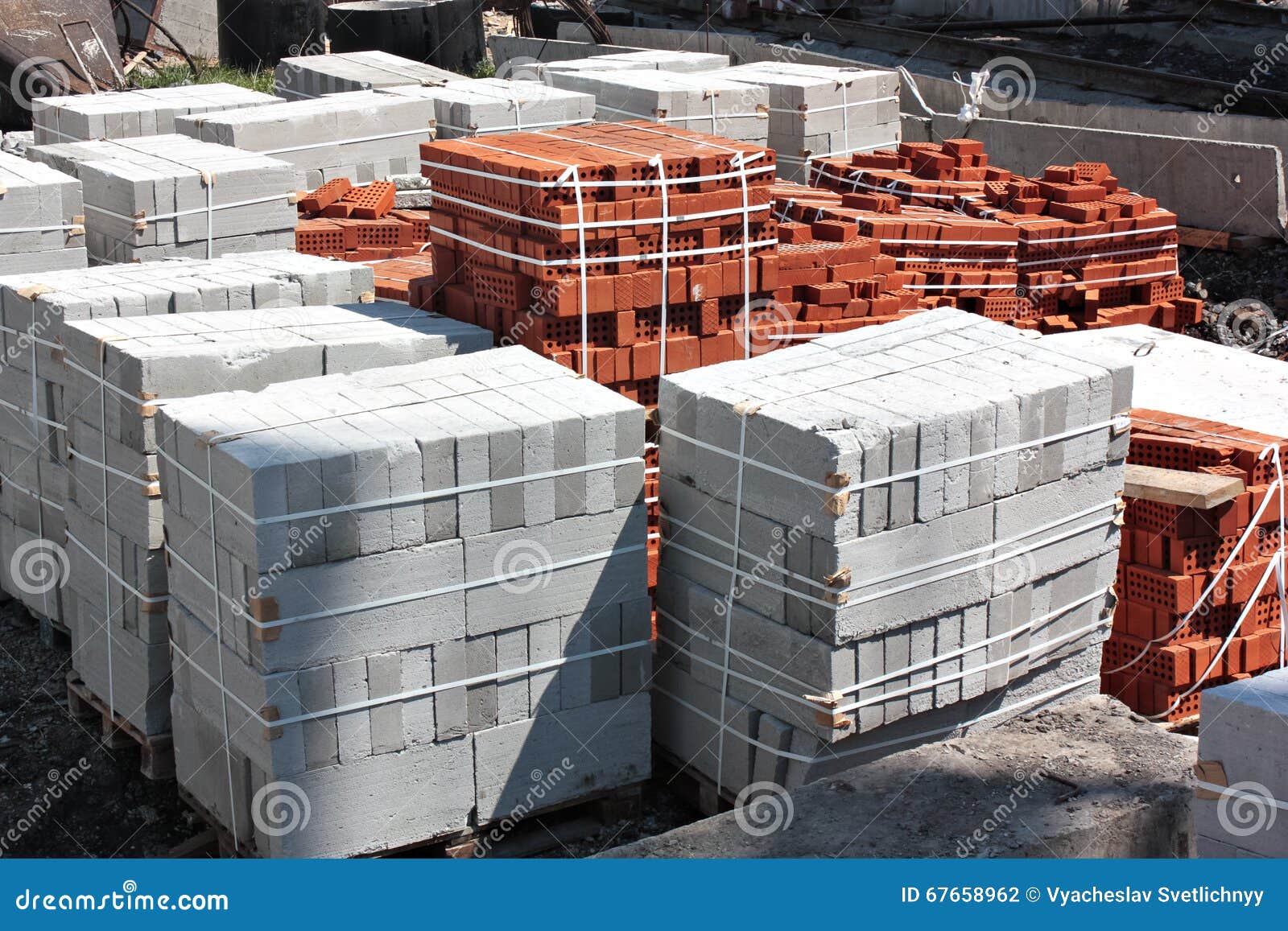 Bricks and Concrete Blocks on a Building Site Stock Photo - Image of ...
