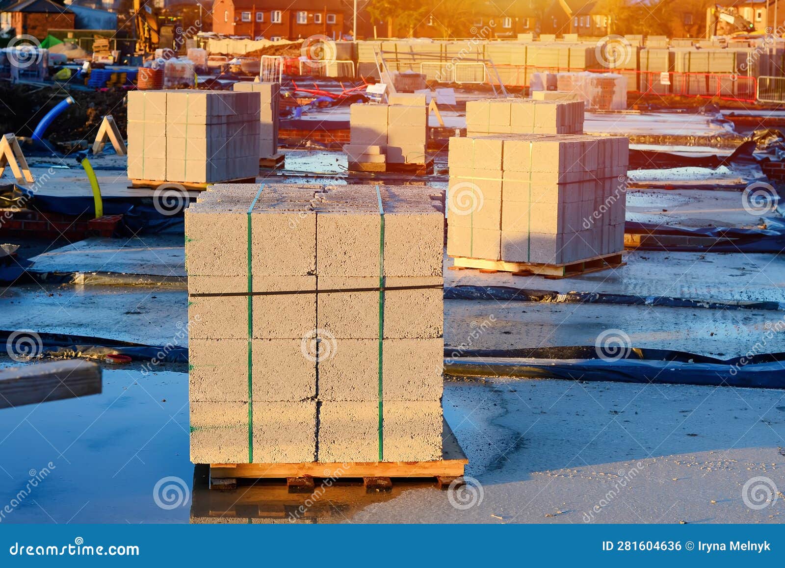 Bricks and Concrete Blocks Delivered To Construction Site and Placed ...