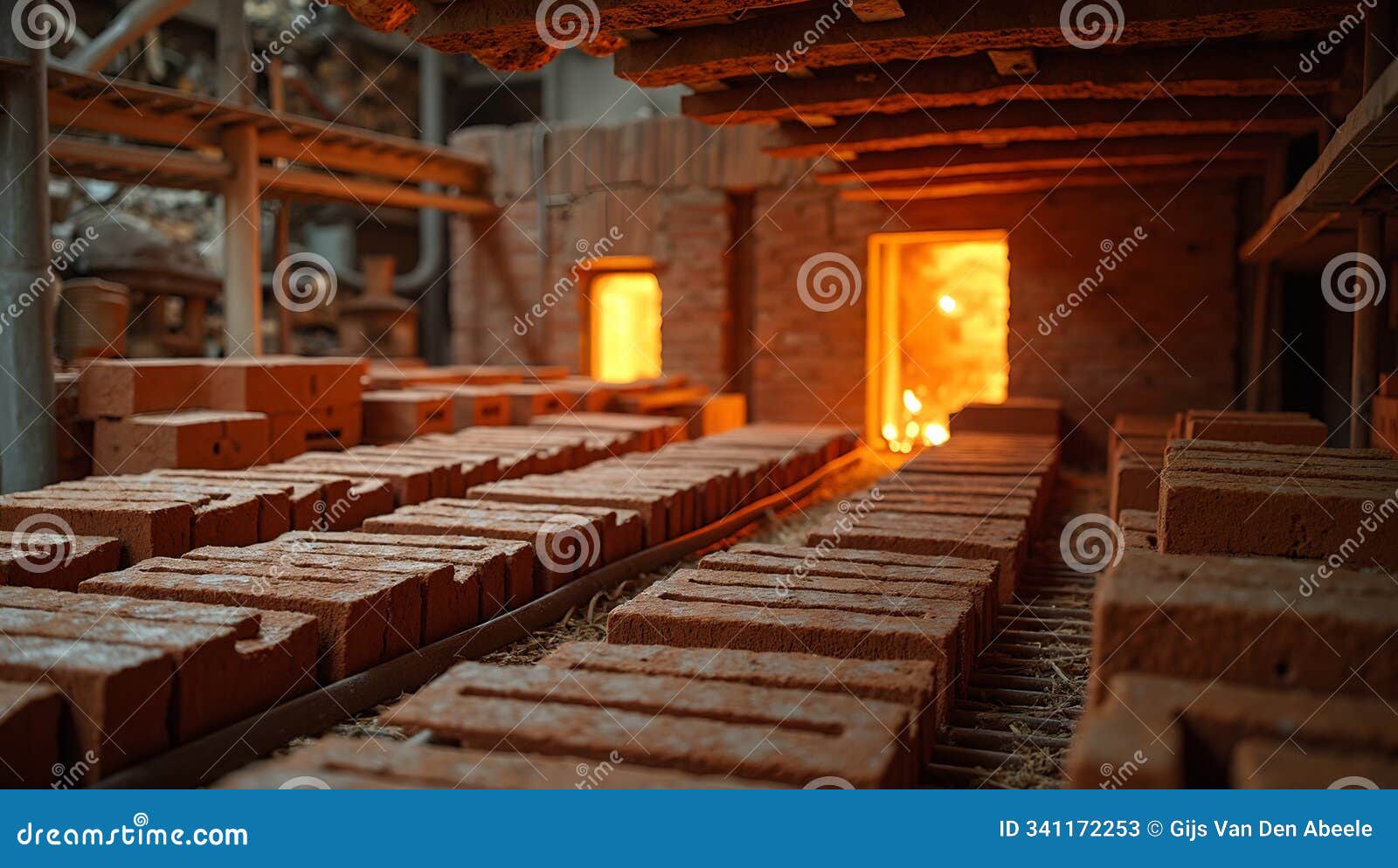 Bricks Drying on Racks in Industrial Kiln Facility Stock Illustration ...