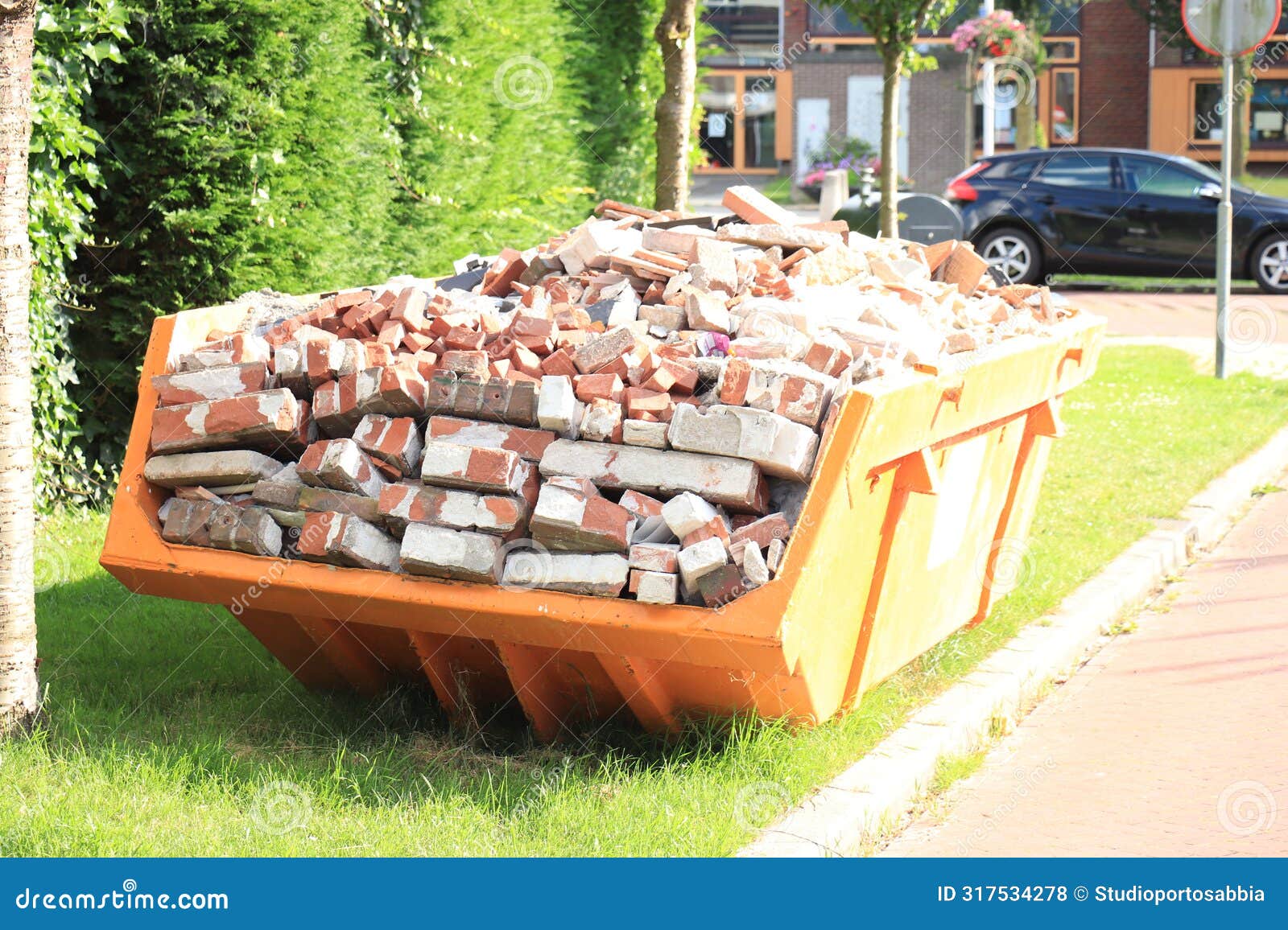Bricks in a Garbage Dumpster Stock Photo - Image of waste, renovating ...