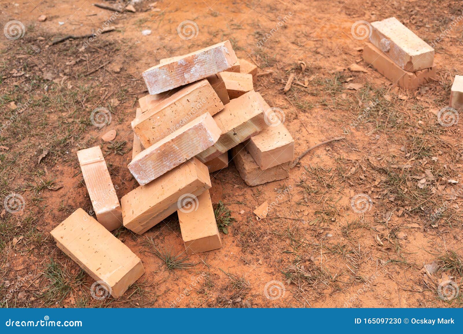 Bricks on the ground stock photo. Image of housing, cement - 165097230