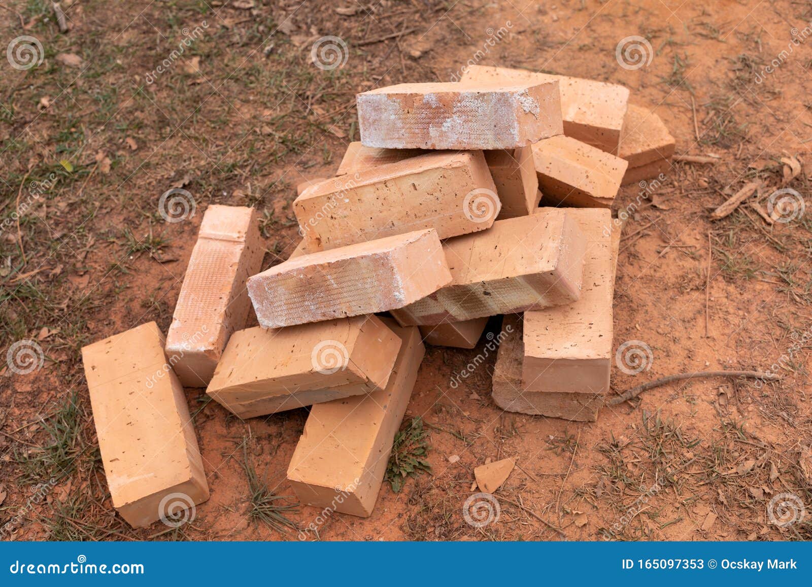 Bricks on the ground stock image. Image of cement, materials - 165097353