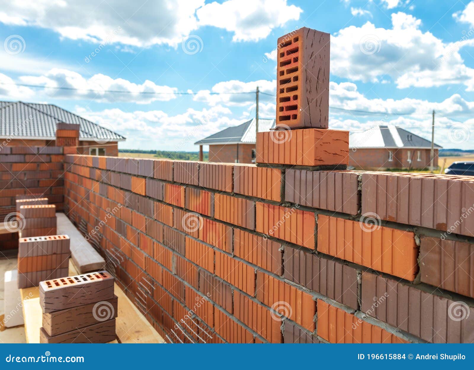 Bricks at a House Construction Site Stock Photo - Image of brick, house ...