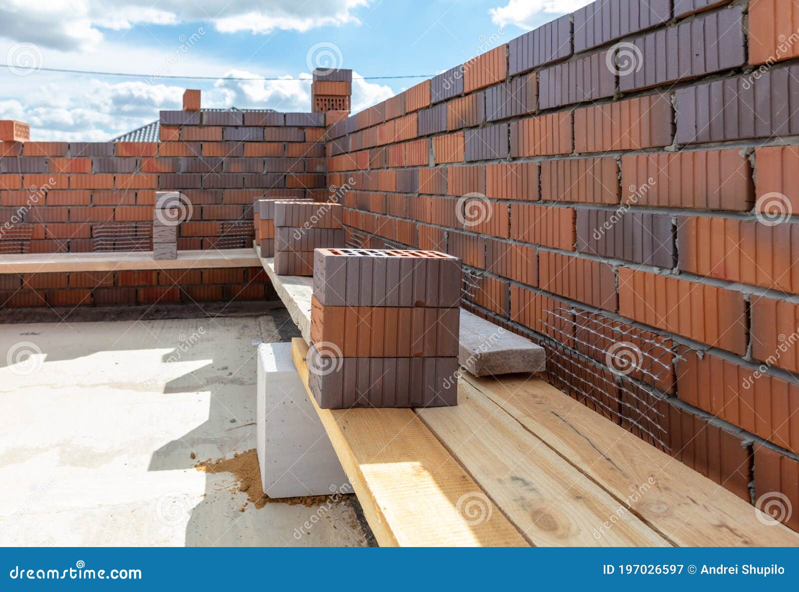 Bricks at a House Construction Site Stock Image - Image of industrial ...