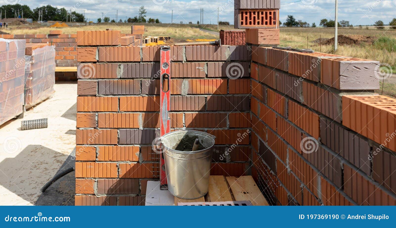 Bricks at a House Construction Site Stock Photo - Image of board ...