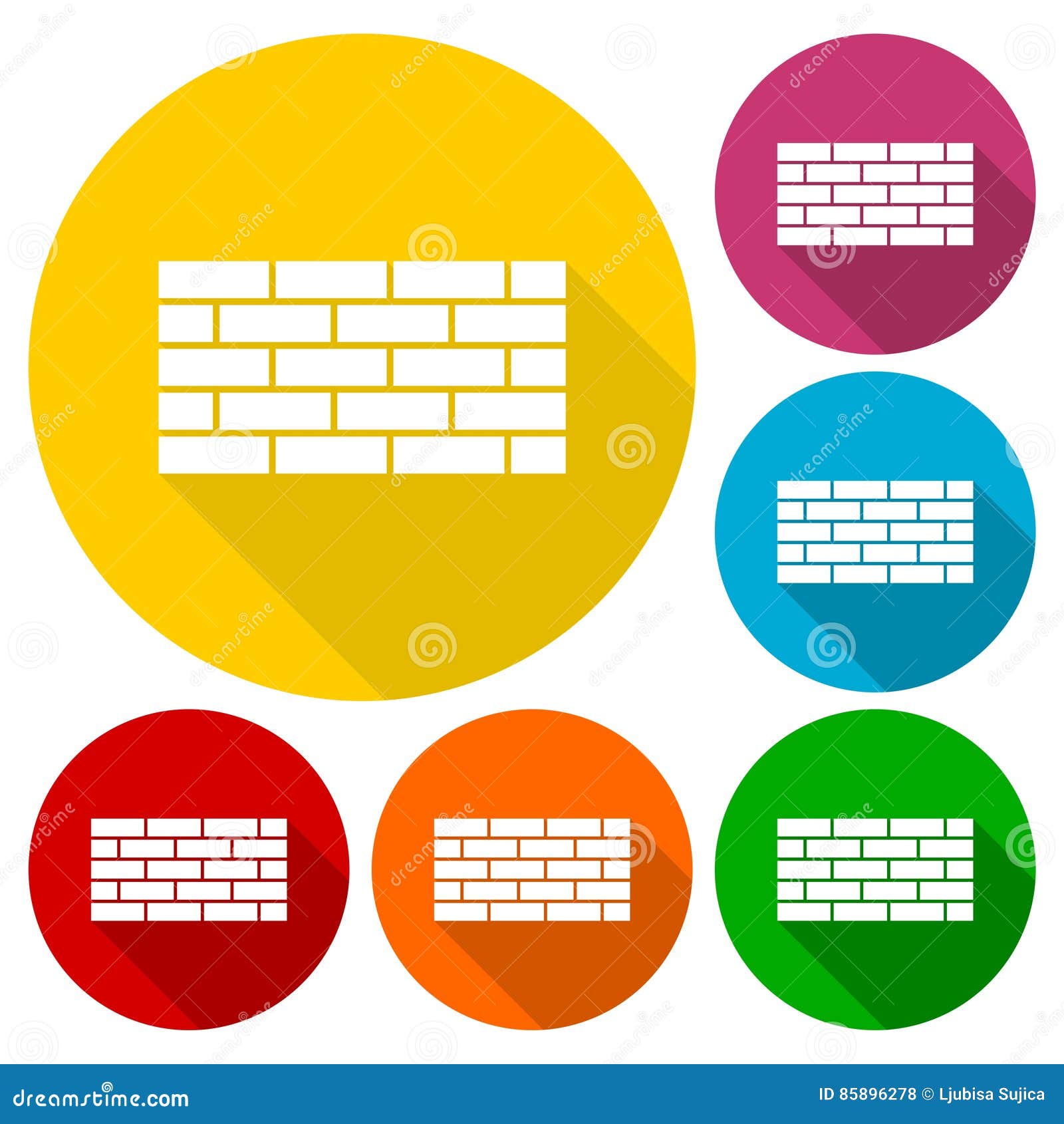 Bricks Icons Set with Long Shadow Stock Vector - Illustration of ...
