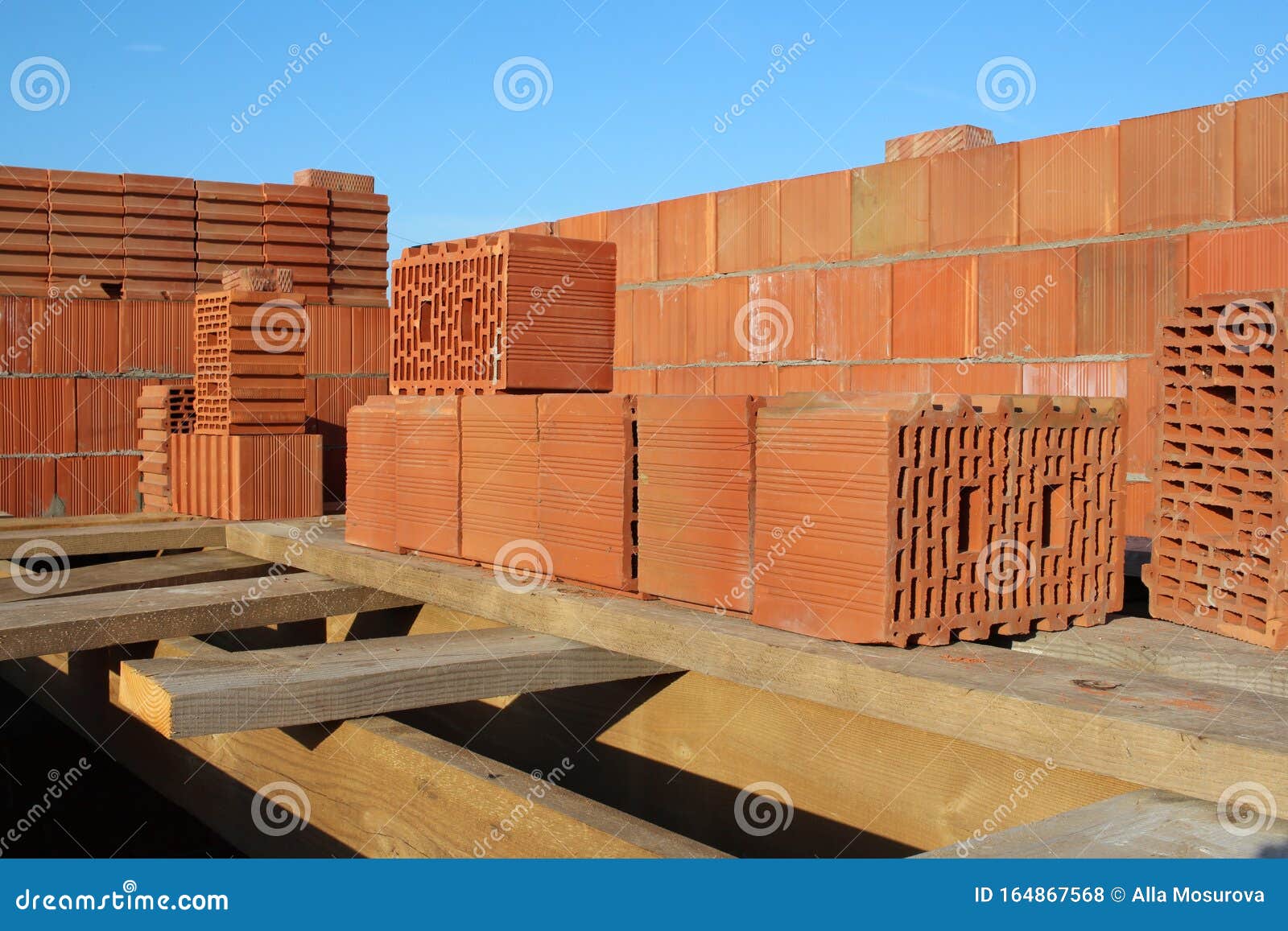 Construction Of New Brickwork With Thermal Brick Blocks. Royalty-Free ...