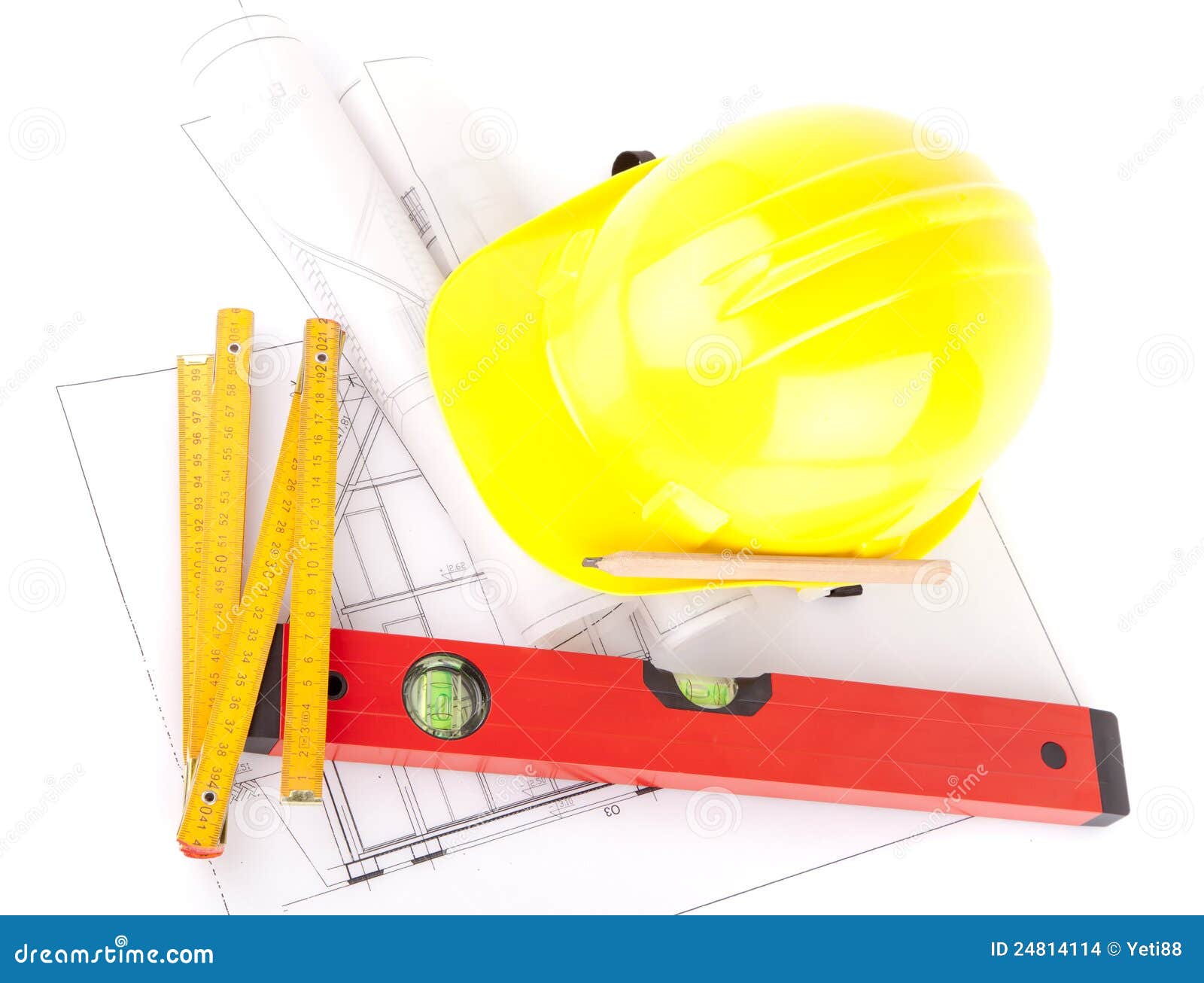 Bricks and Mason Construction Tools Stock Photo - Image of helmet ...