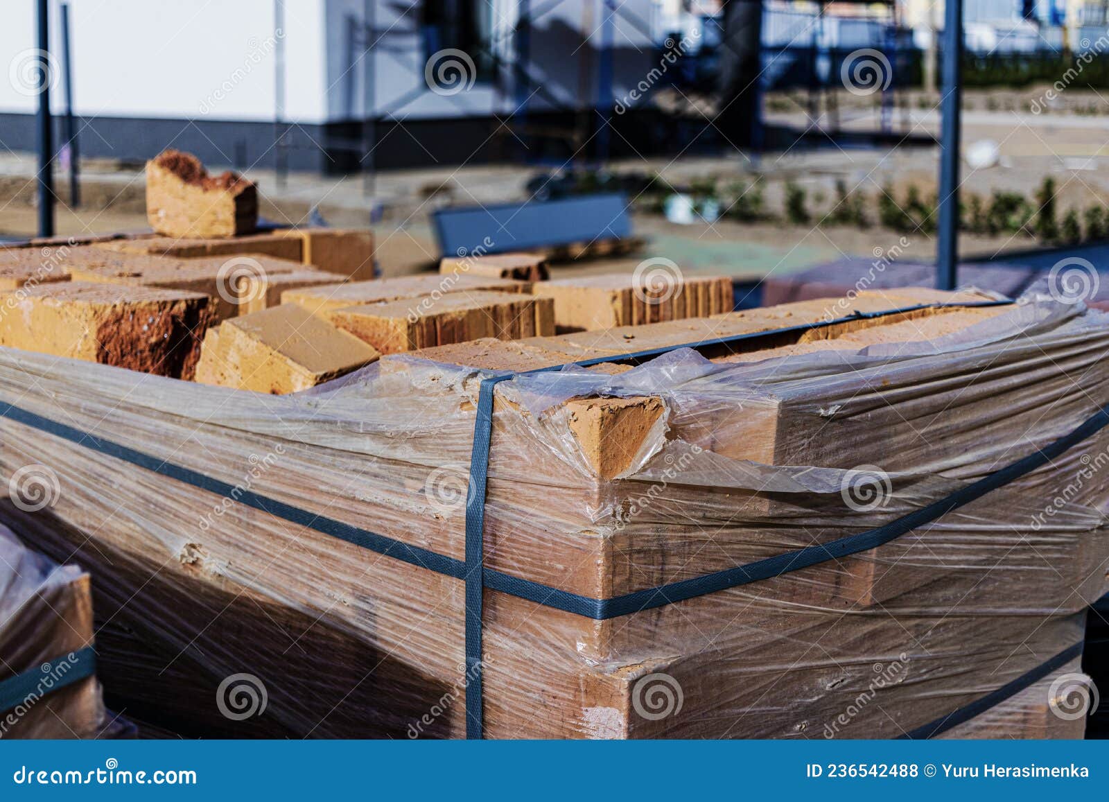 Bricks in Pallets on a Construction Site. Construction Materials Stock ...