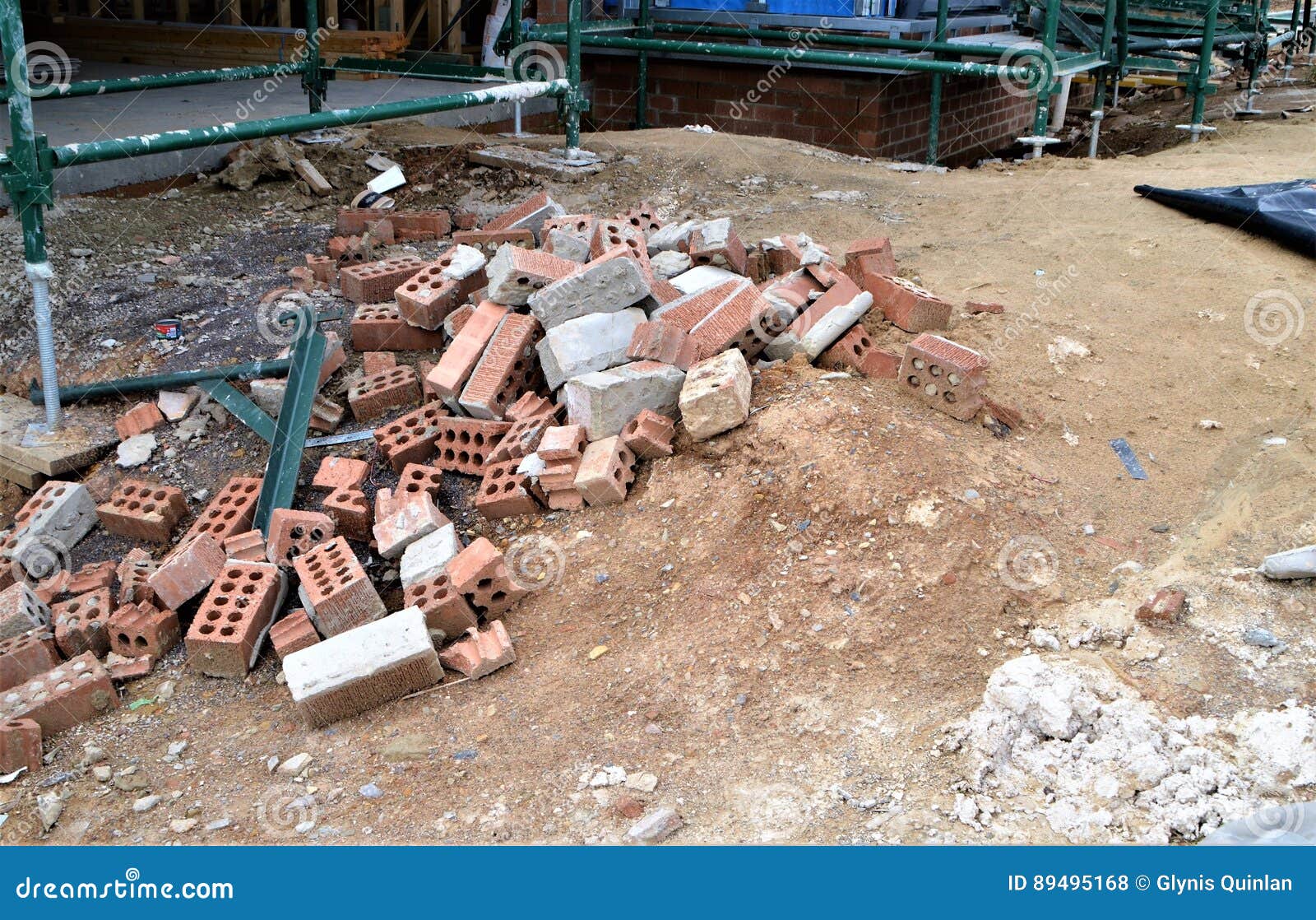 Bricks and scaffolding stock photo. Image of property - 89495168