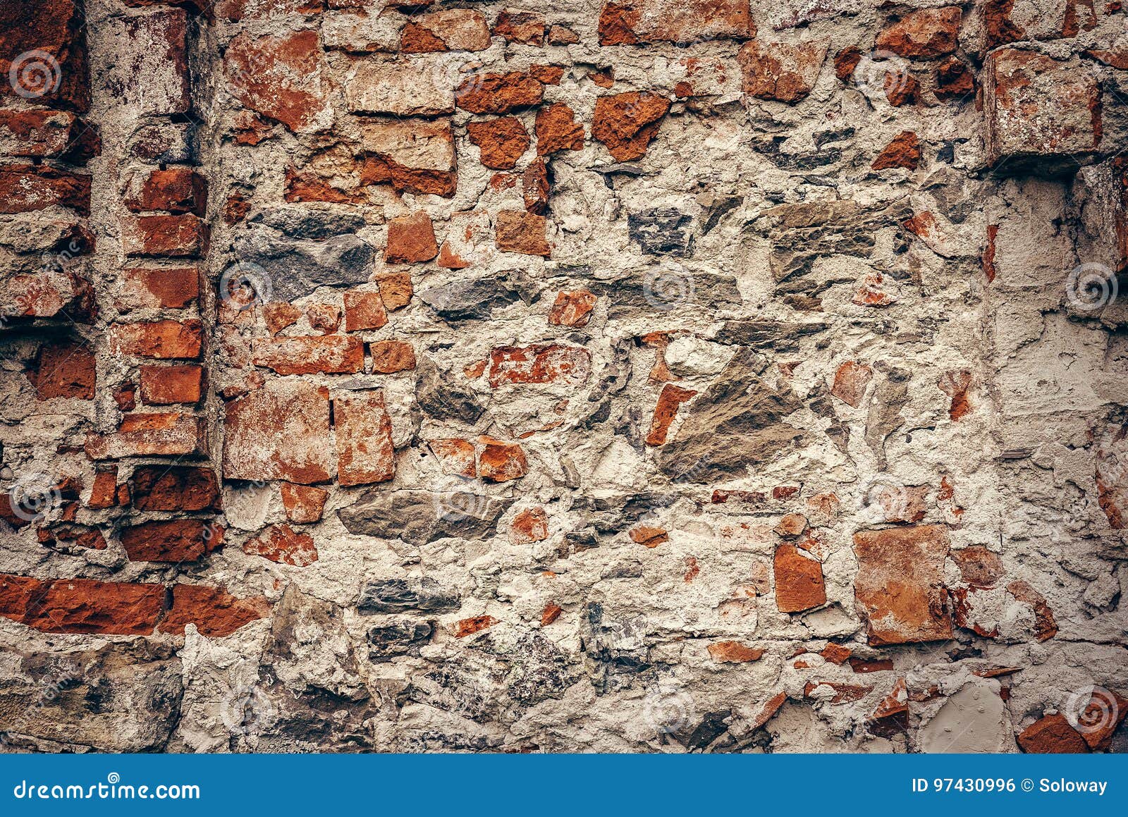 Bricks and Stone Ruined Wall Texture Stock Photo - Image of background ...
