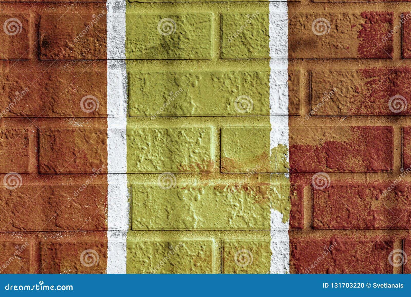 Bricks Surface of Wall, Painted Vertical Lines in Brown and Green ...
