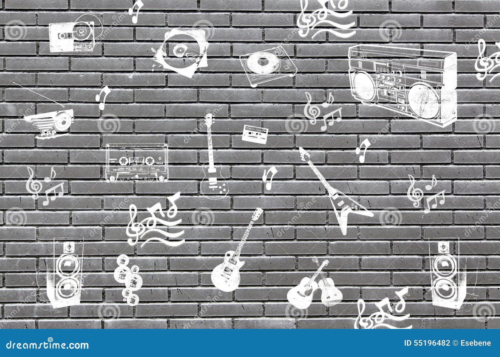 Bricks with Symbols of Music Stock Photo - Image of melody, background ...