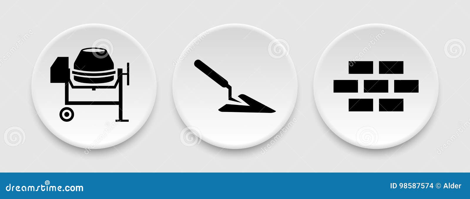 Bricks Trowel and Cement Mixer Icons Stock Vector - Illustration of ...