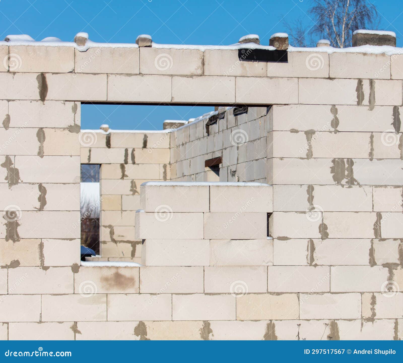 Bricks on an Unfinished House in the Snow in Winter Stock Image - Image ...
