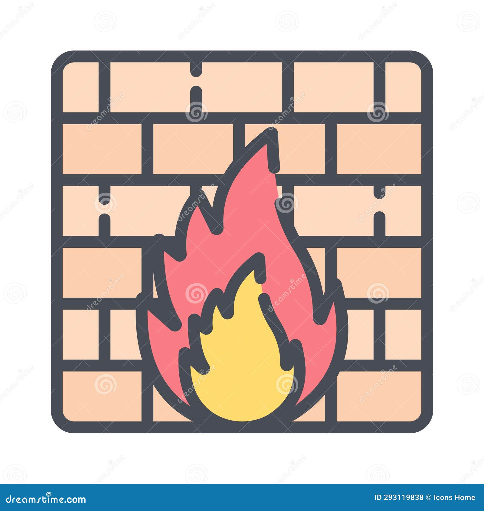 Bricks Wall Fire Flame. Symbol of Antivirus Stock Vector - Illustration ...