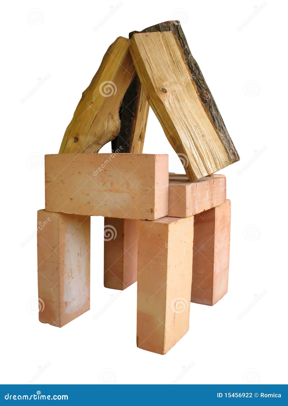 Bricks and Wooden Logs Arranged As a House Stock Photo - Image of ...