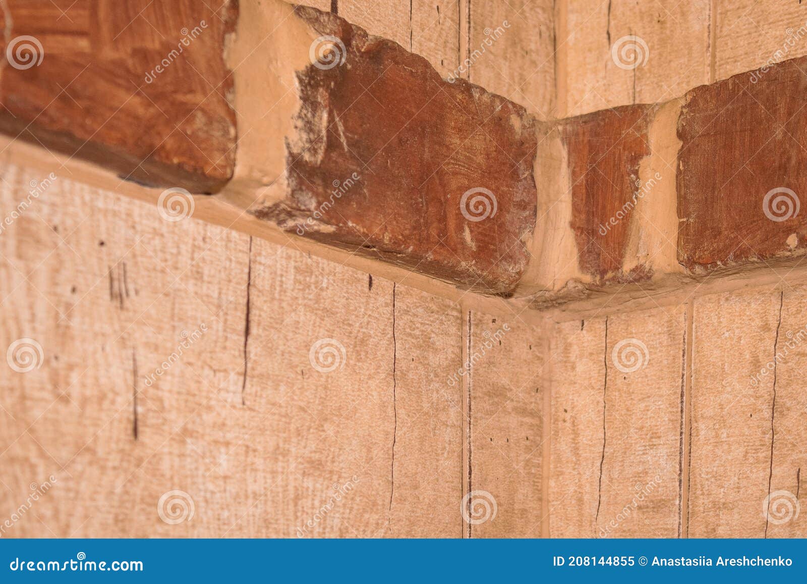 Brickwork in the Corner on the Wall with Beige Tile Stock Image - Image ...