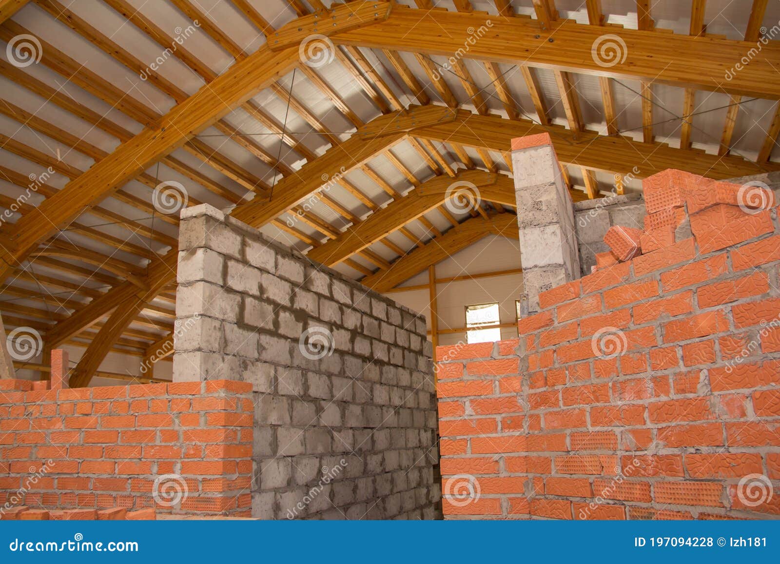 Brickwork Inside the Building. Construction of Walls of Red Brick and ...