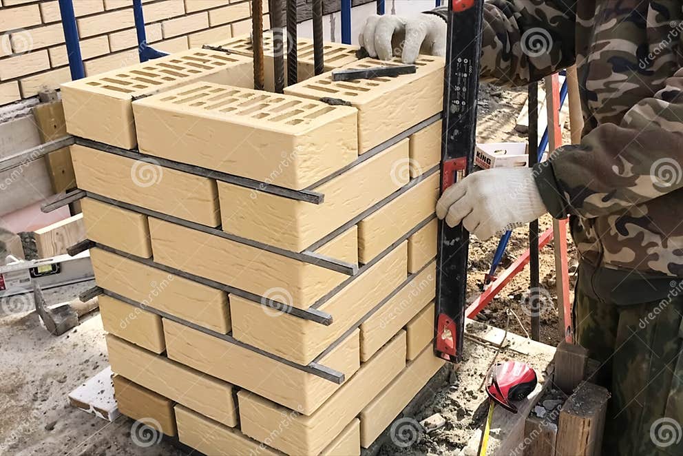Brickwork of Supporting Pillar of the Building. Brickwork Stock Photo ...