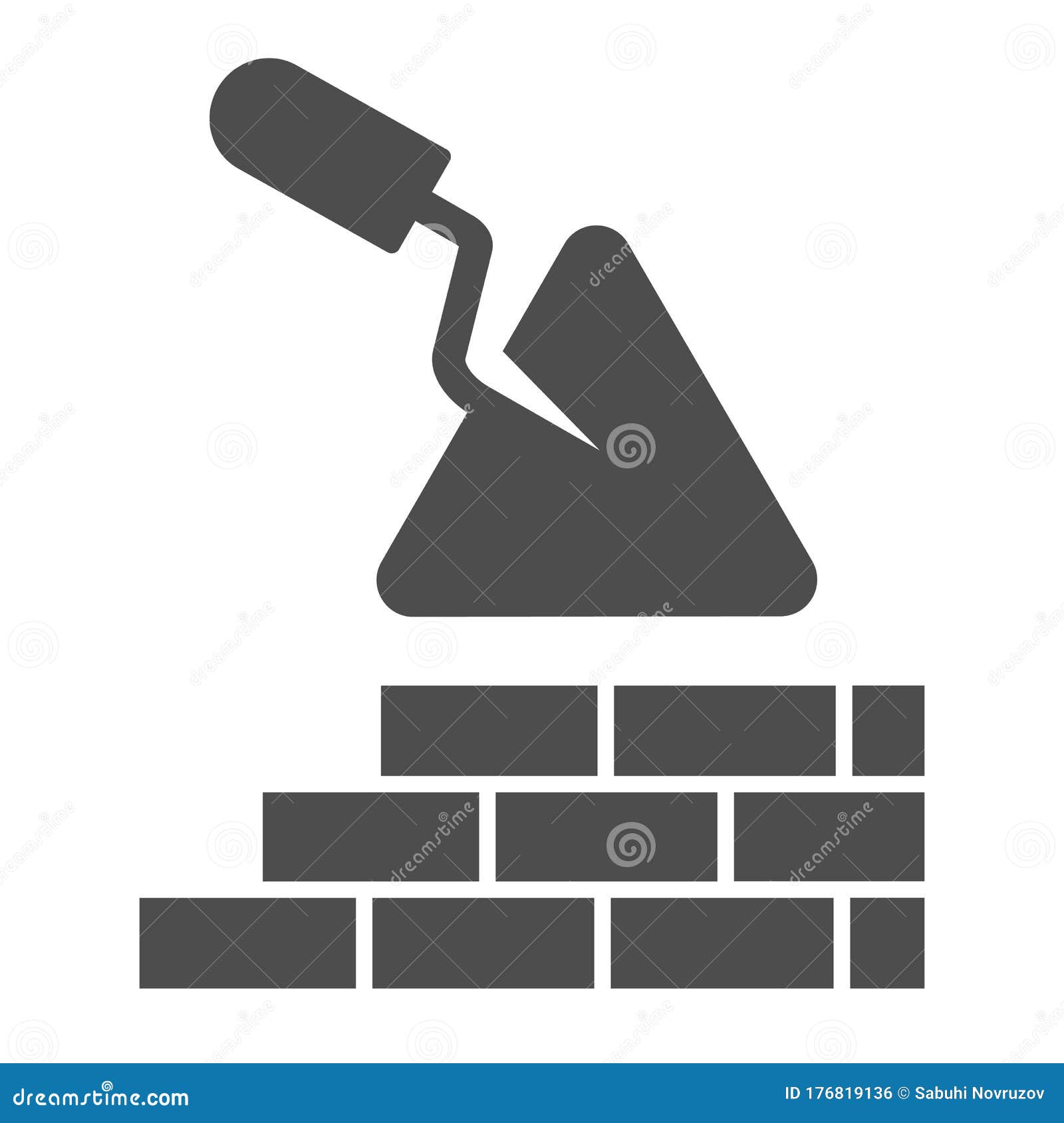 Brickwork and Trowel Solid Icon. Spatula Tool and Building Brick Wall ...