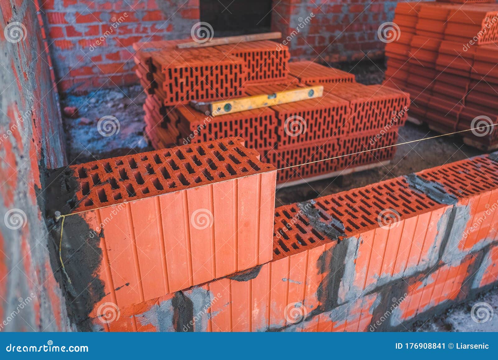 Brickwork of the wall. stock image. Image of level, background - 176908841