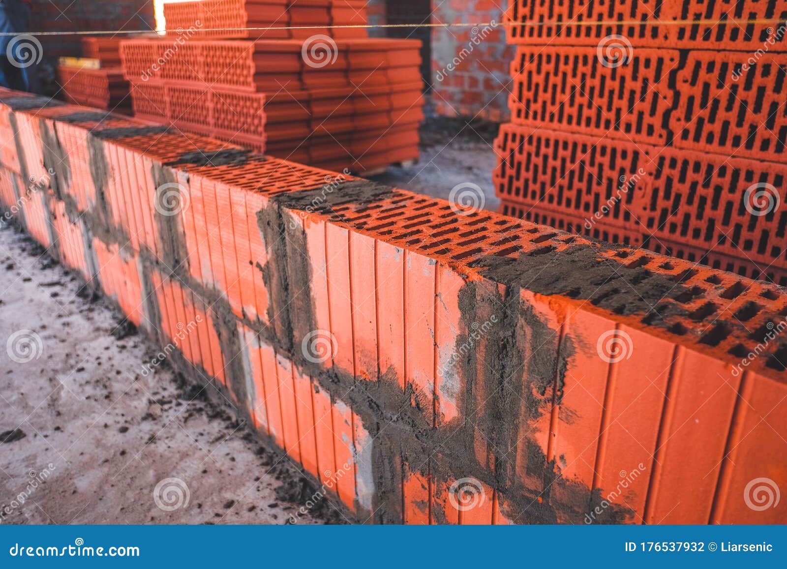 Construction Of New Brickwork With Thermal Brick Blocks. Royalty-Free ...