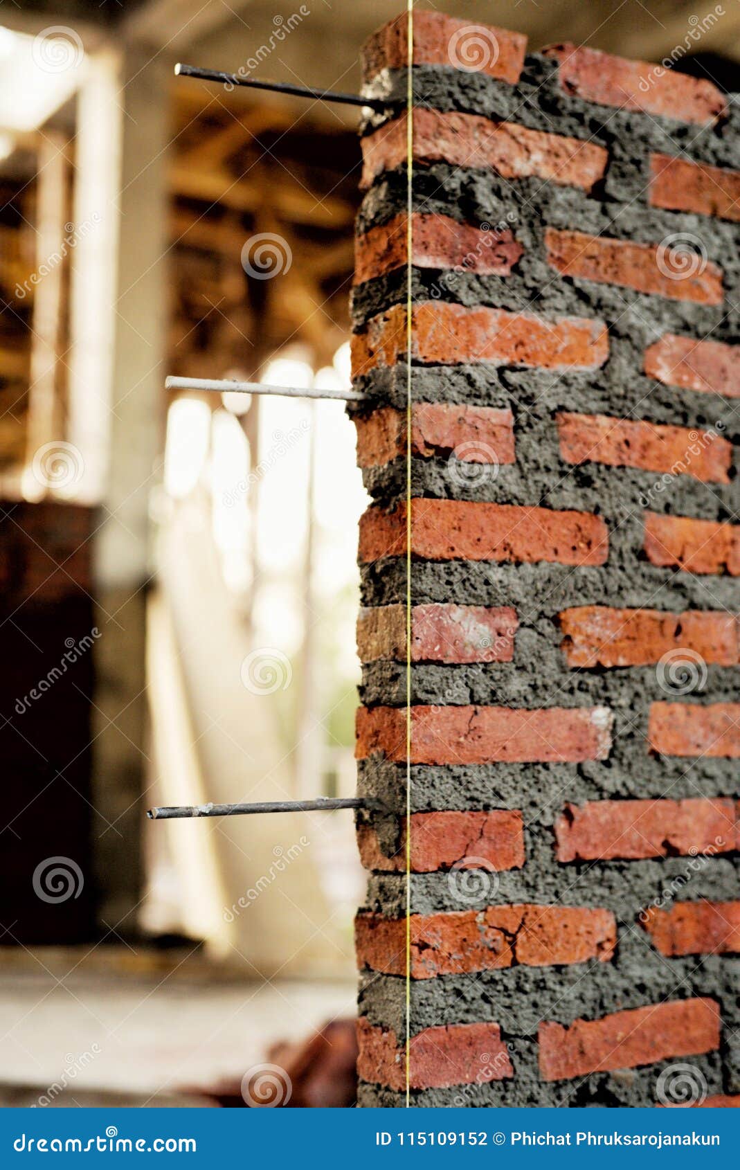 Brickwork Wall with the Steel Wire Inside Stock Photo - Image of ...