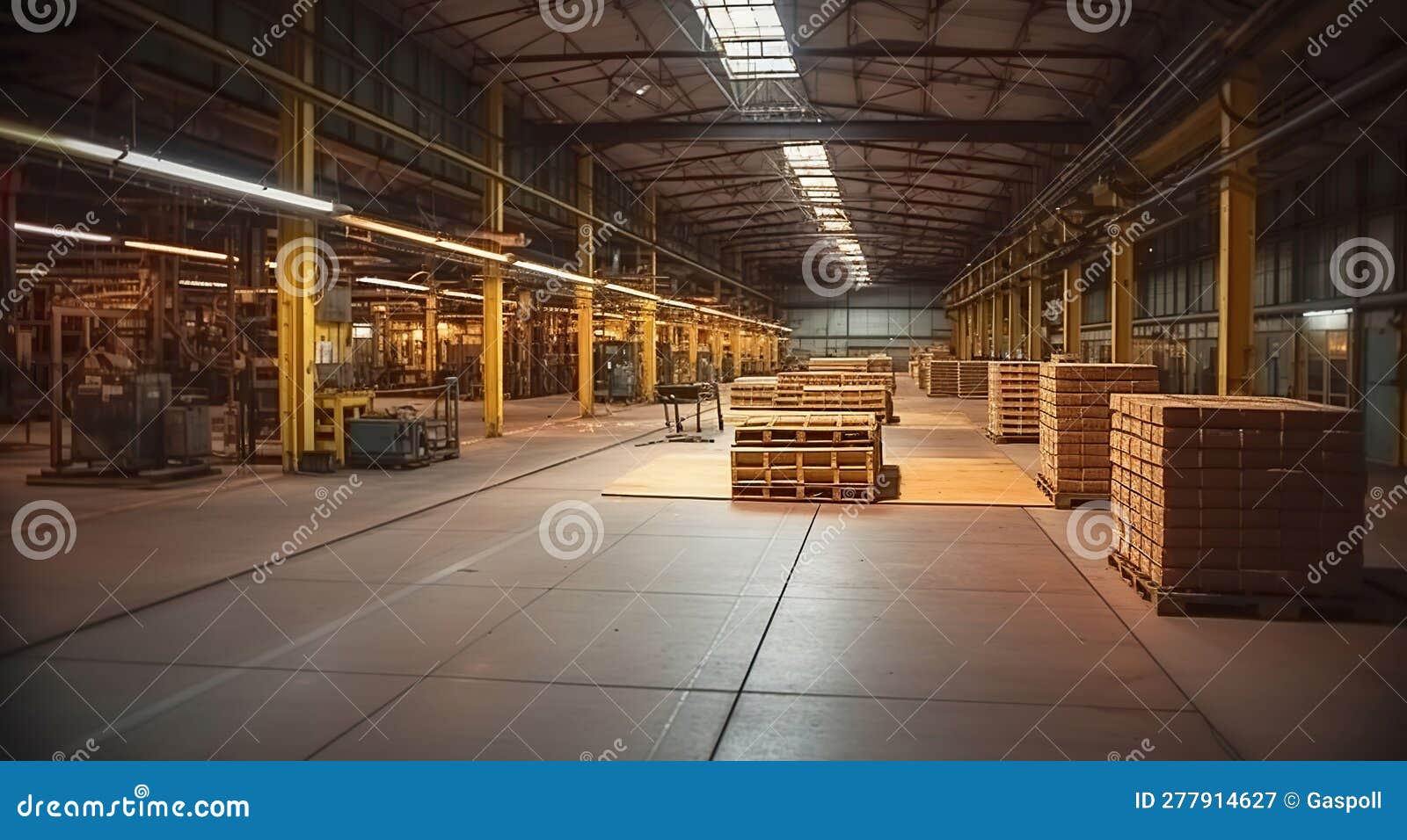 Brickyard Production Warehouse Hall with Special Equipment. Generative ...