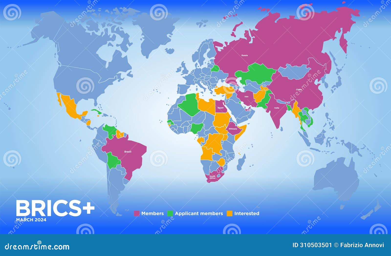 BRICS Countries Political Map In 2024 Vector Illustration ...