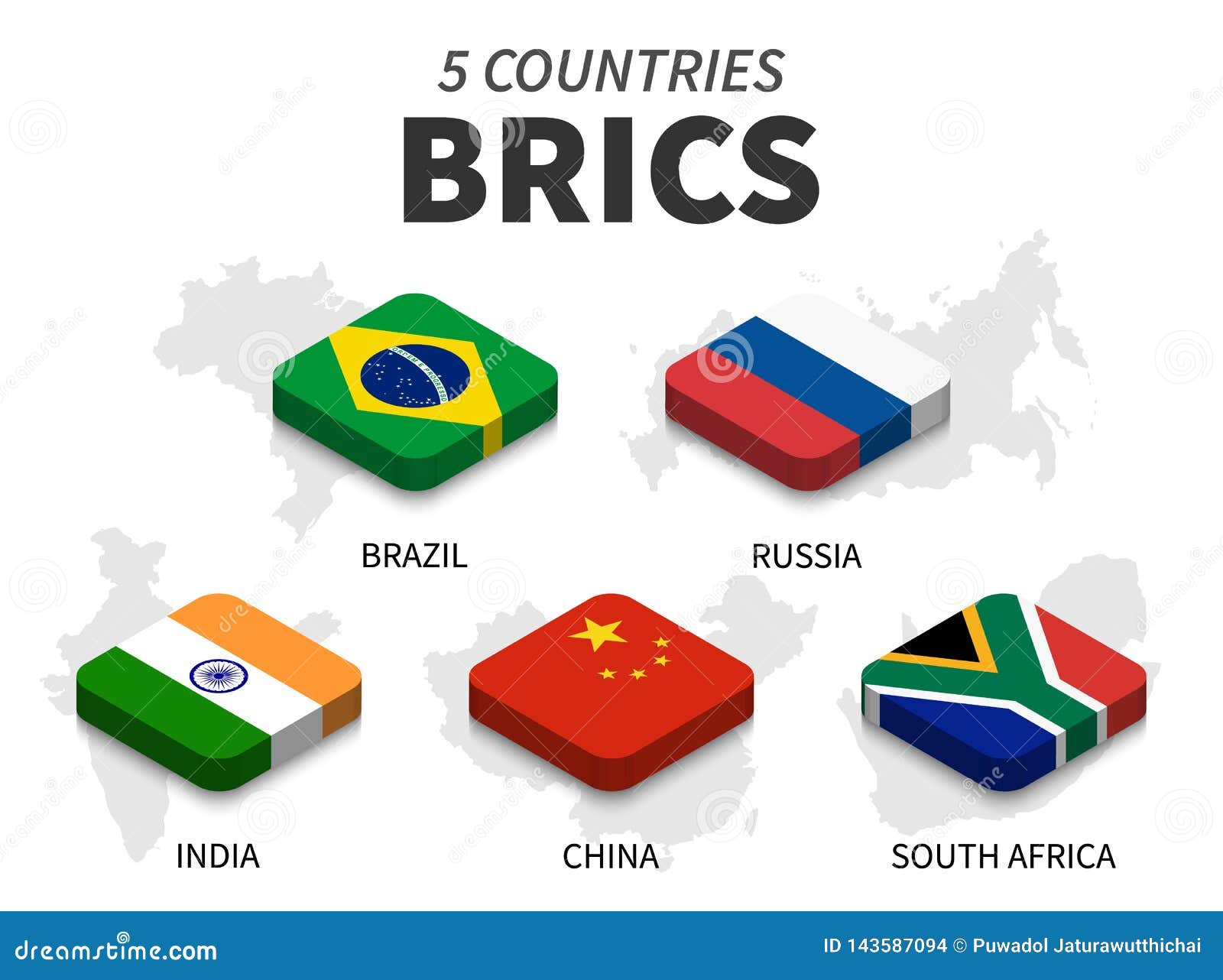 BRICS Flag . Association Of 5 Countries And Map On White Background ...