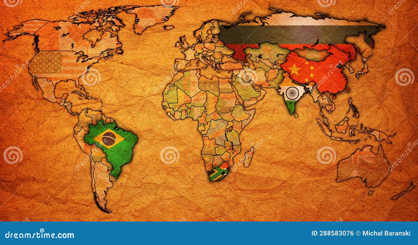 BRICS Member Countries Territory on World Map Stock Illustration ...
