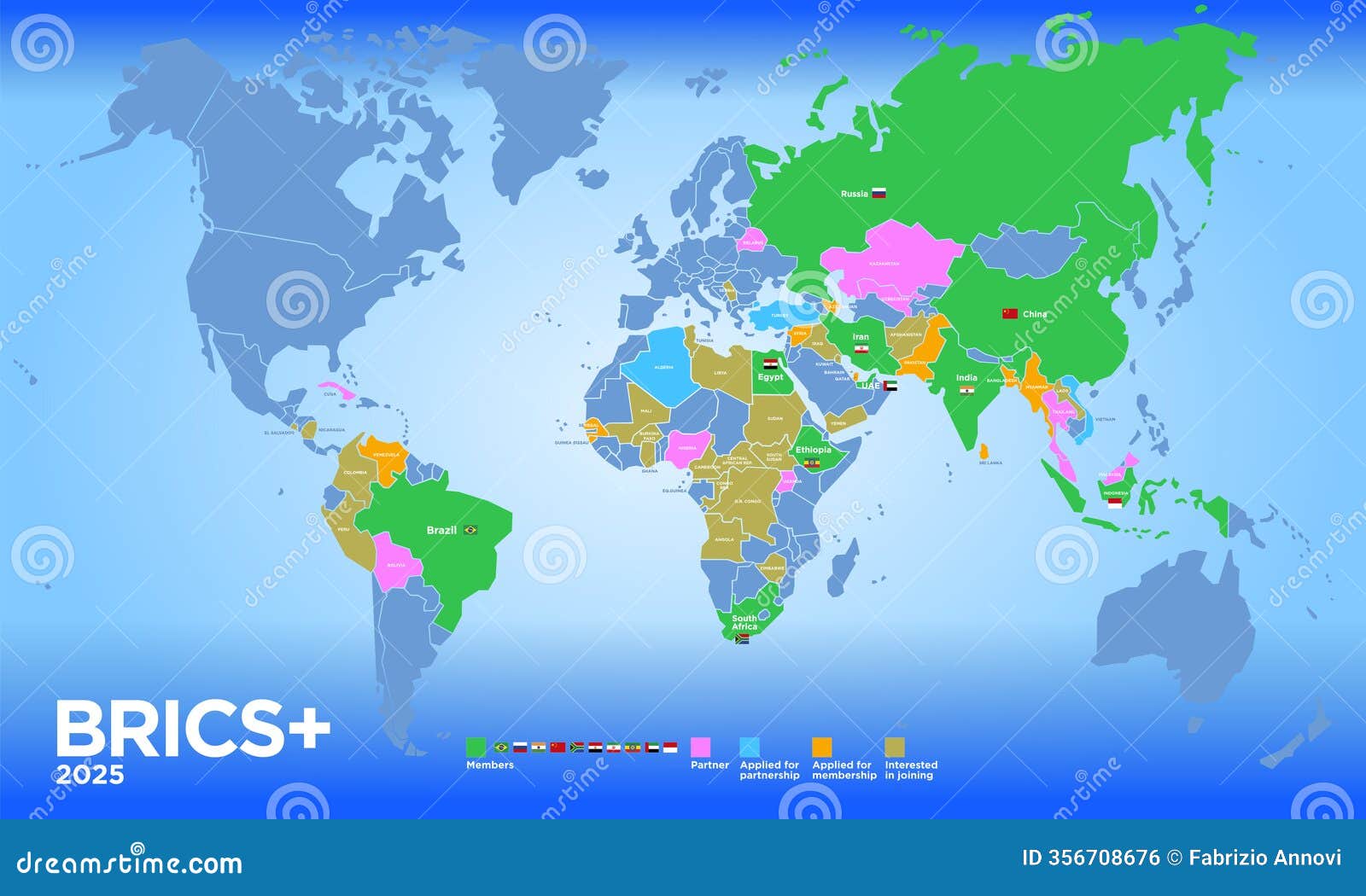 BRICS, BRICS Plus, All Nine Member States As Of 2024, Political Map ...