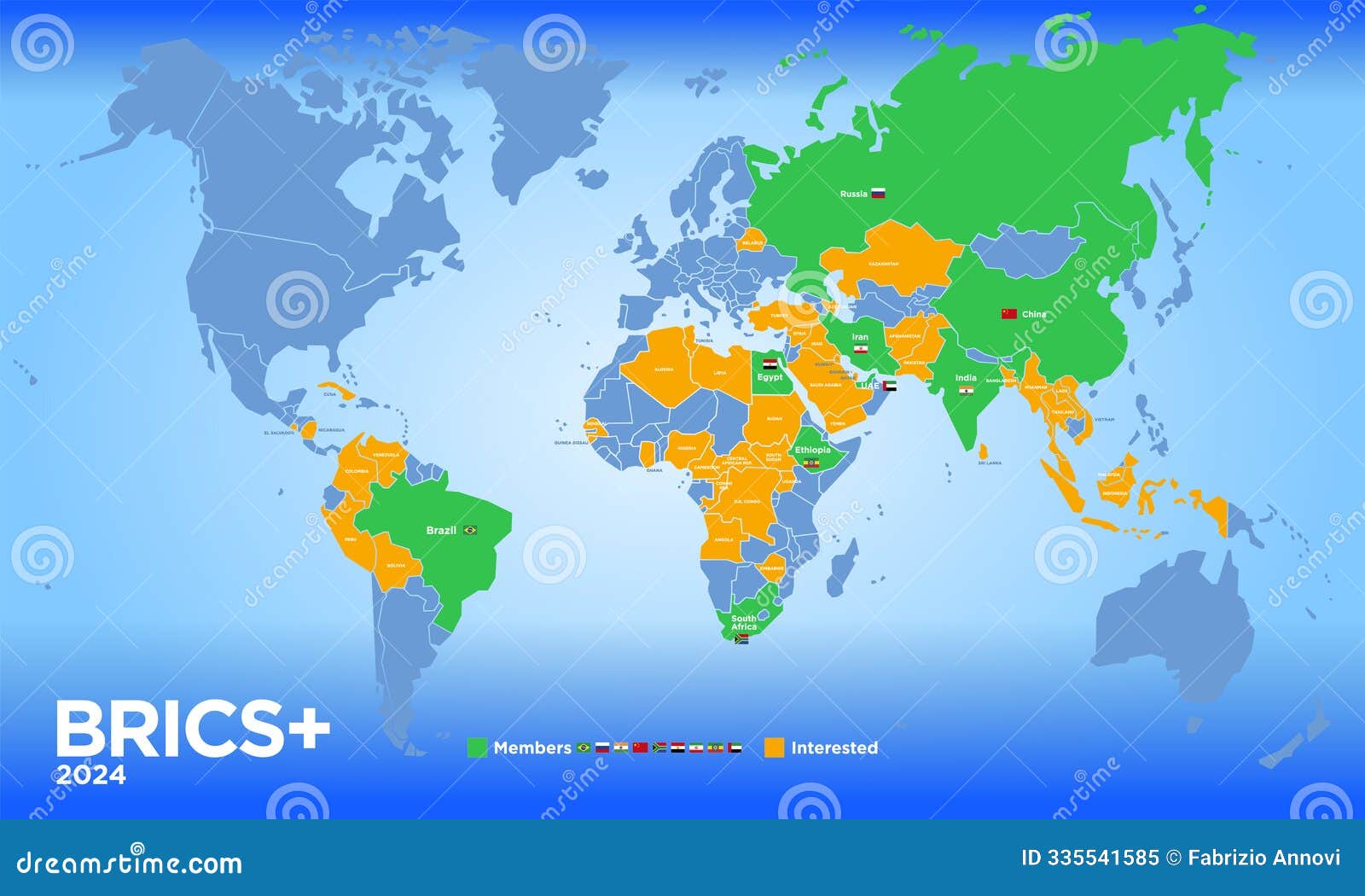 BRICS, BRICS Plus, All Nine Member States As Of 2024, Political Map ...