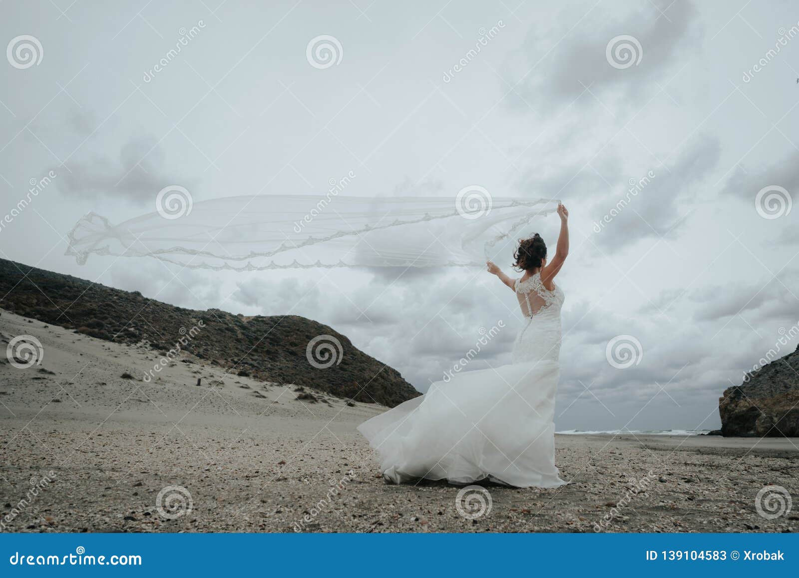 The Bridal Beautifully Veils Evolving in the Wind at the Coast Stock ...