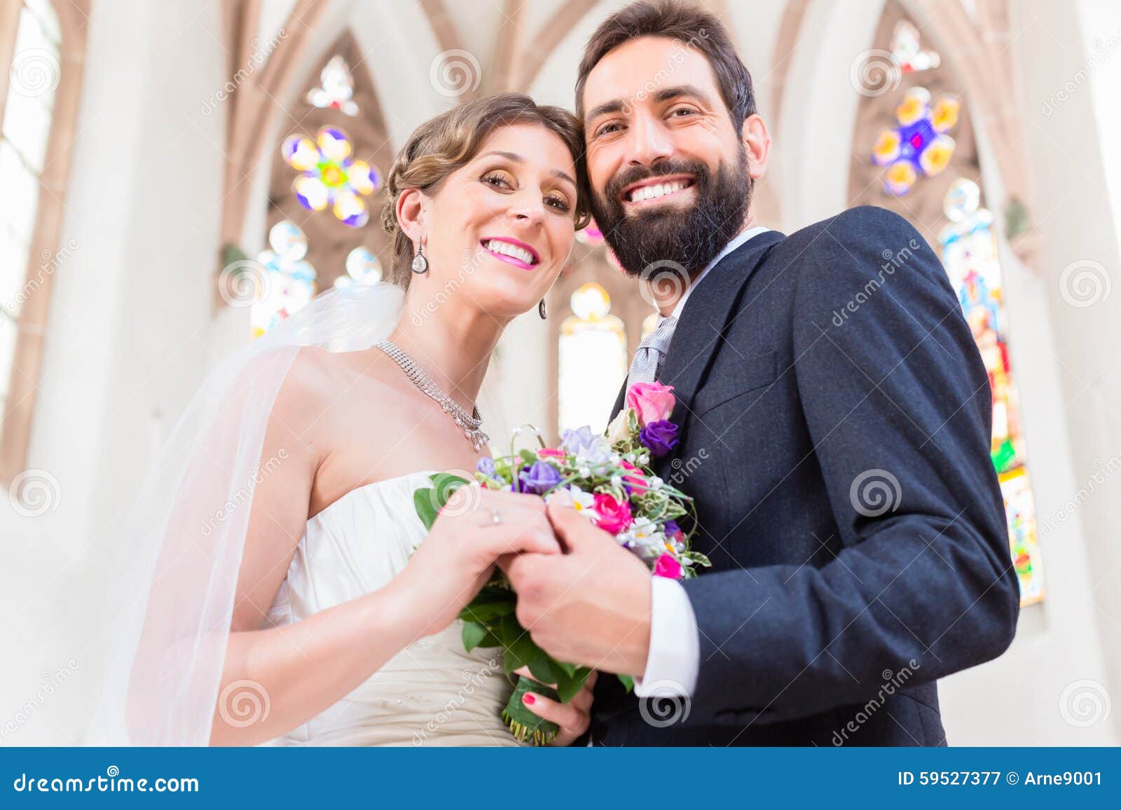 Bridal Couple in Church Having Wedding Stock Image - Image of white ...