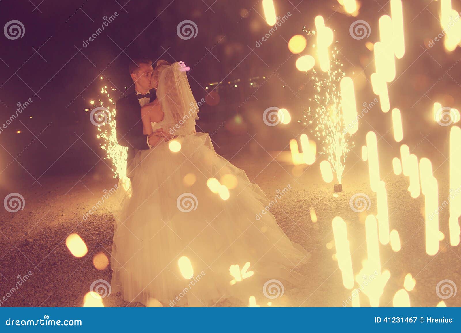 Bridal Couple Dancing Sorrounding by Fireworks Stock Image - Image of ...