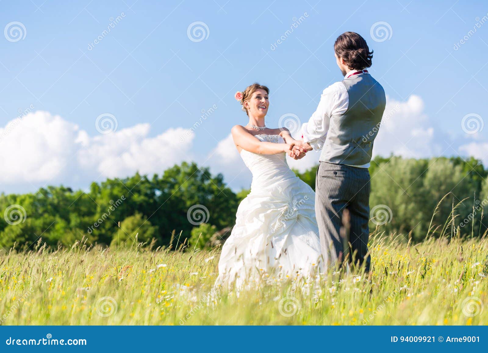 Bridal Pair Dancing on Field Celebrating Stock Image - Image of outdoor ...