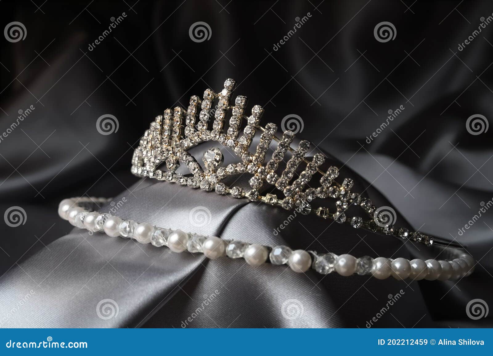 Bridal Tiara on Silver Shiny Material Stock Image - Image of silver ...