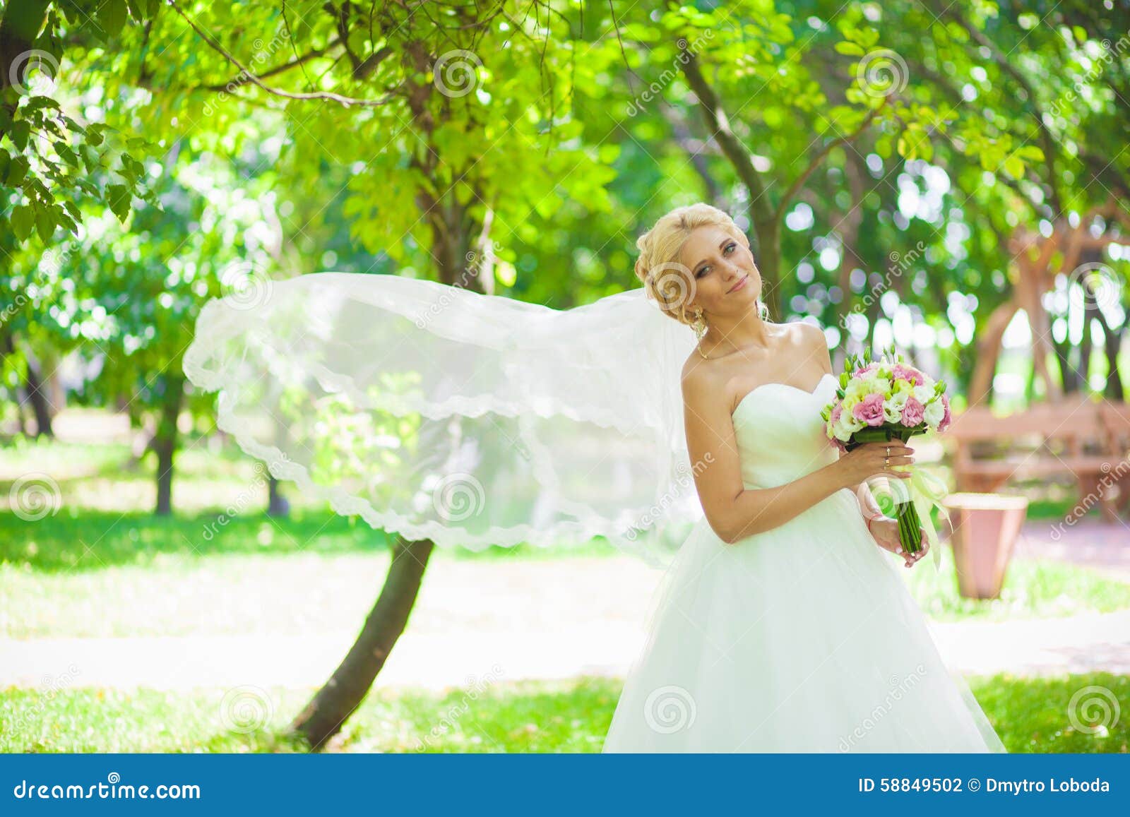 Bridal Veil in the wind stock photo. Image of long, model - 58849502
