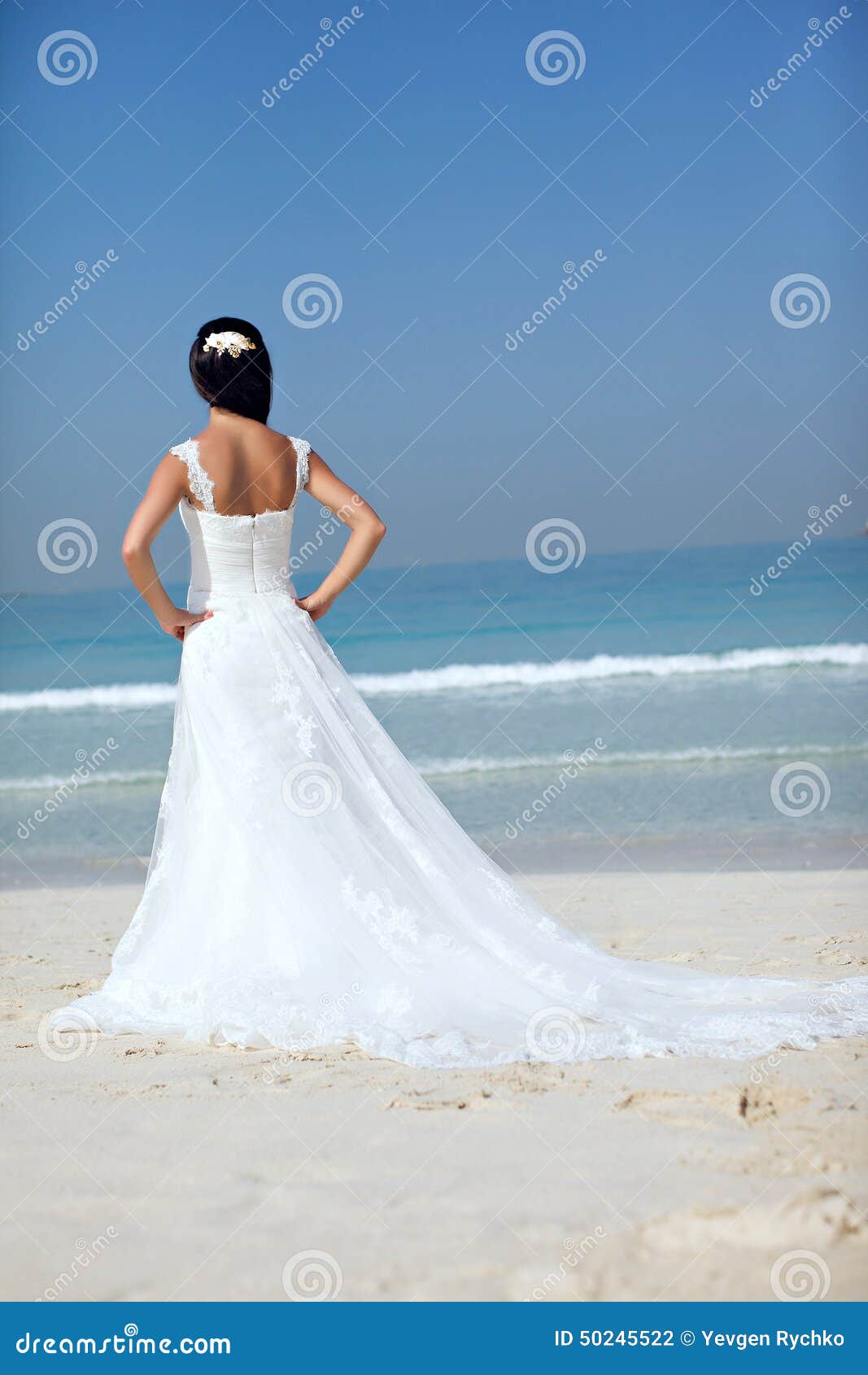 Bride at Beach Wedding stock photo. Image of female, person - 50245522