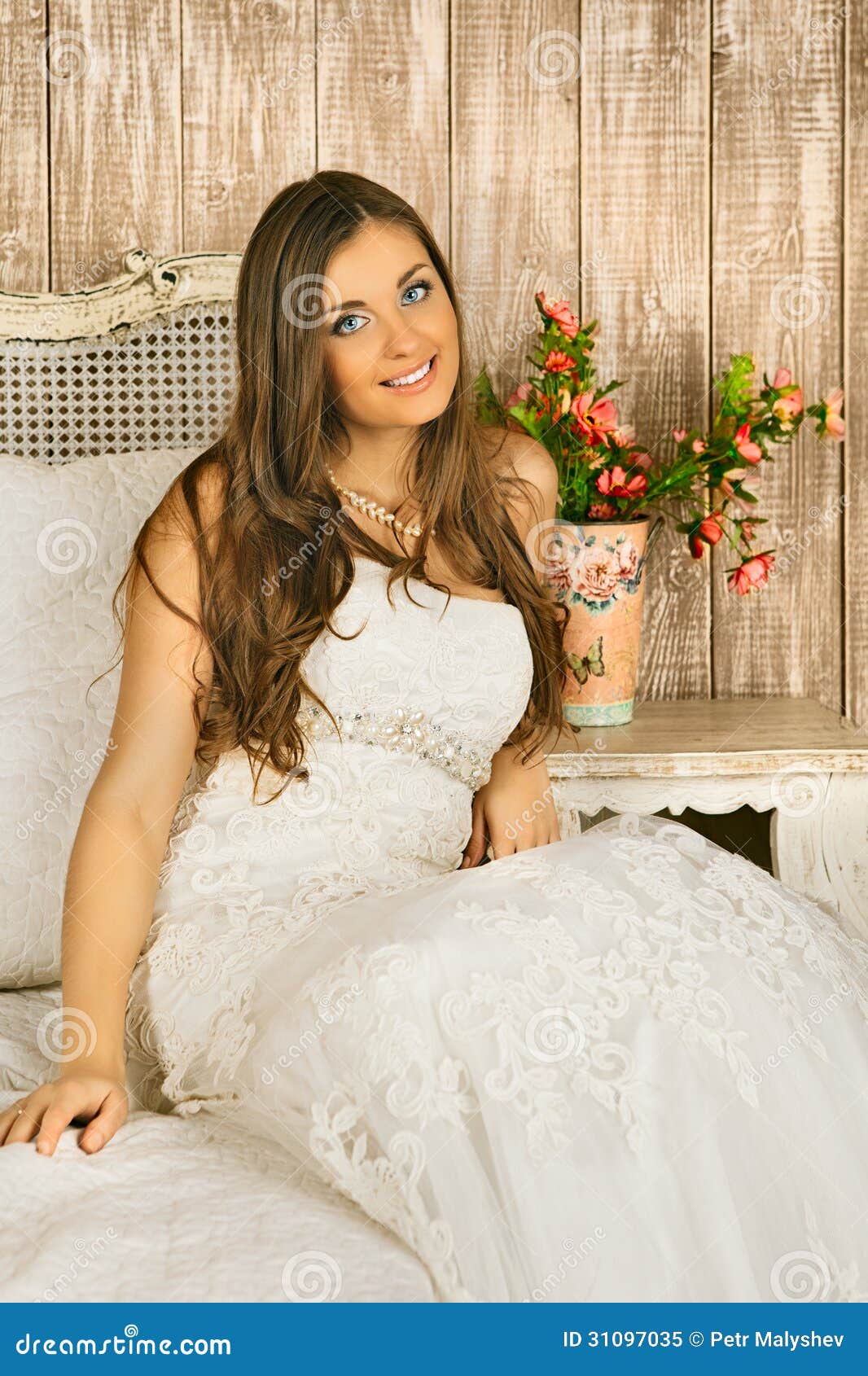Bride on a Bed stock image. Image of bedroom, newlywed - 31097035