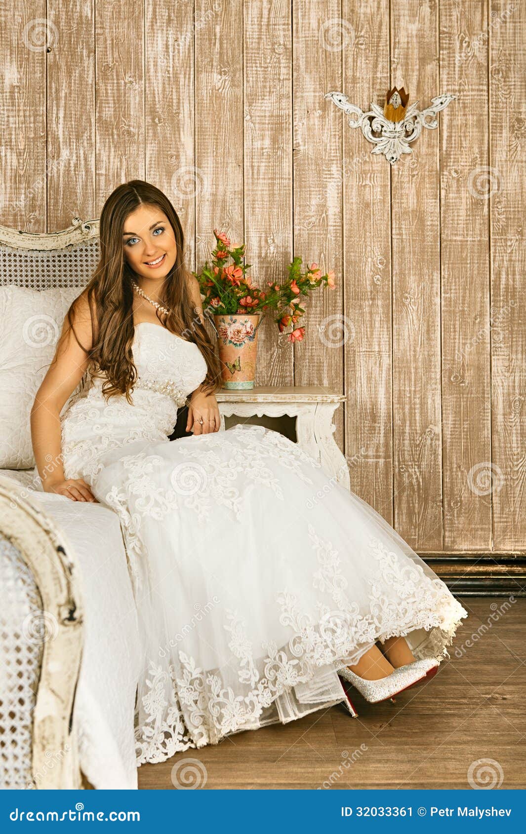 Bride on a Bed stock image. Image of female, adult, dress - 32033361