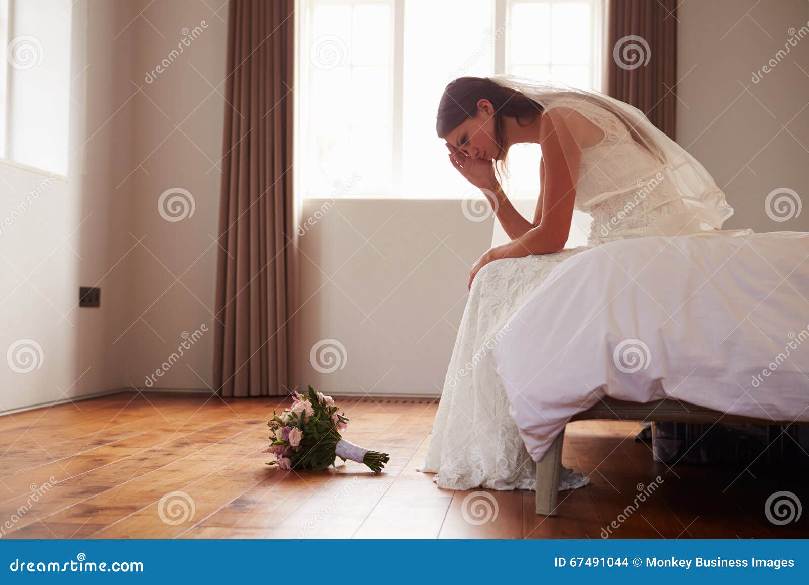 Bride in Bedroom Having Second Thoughts before Wedding Stock Photo ...