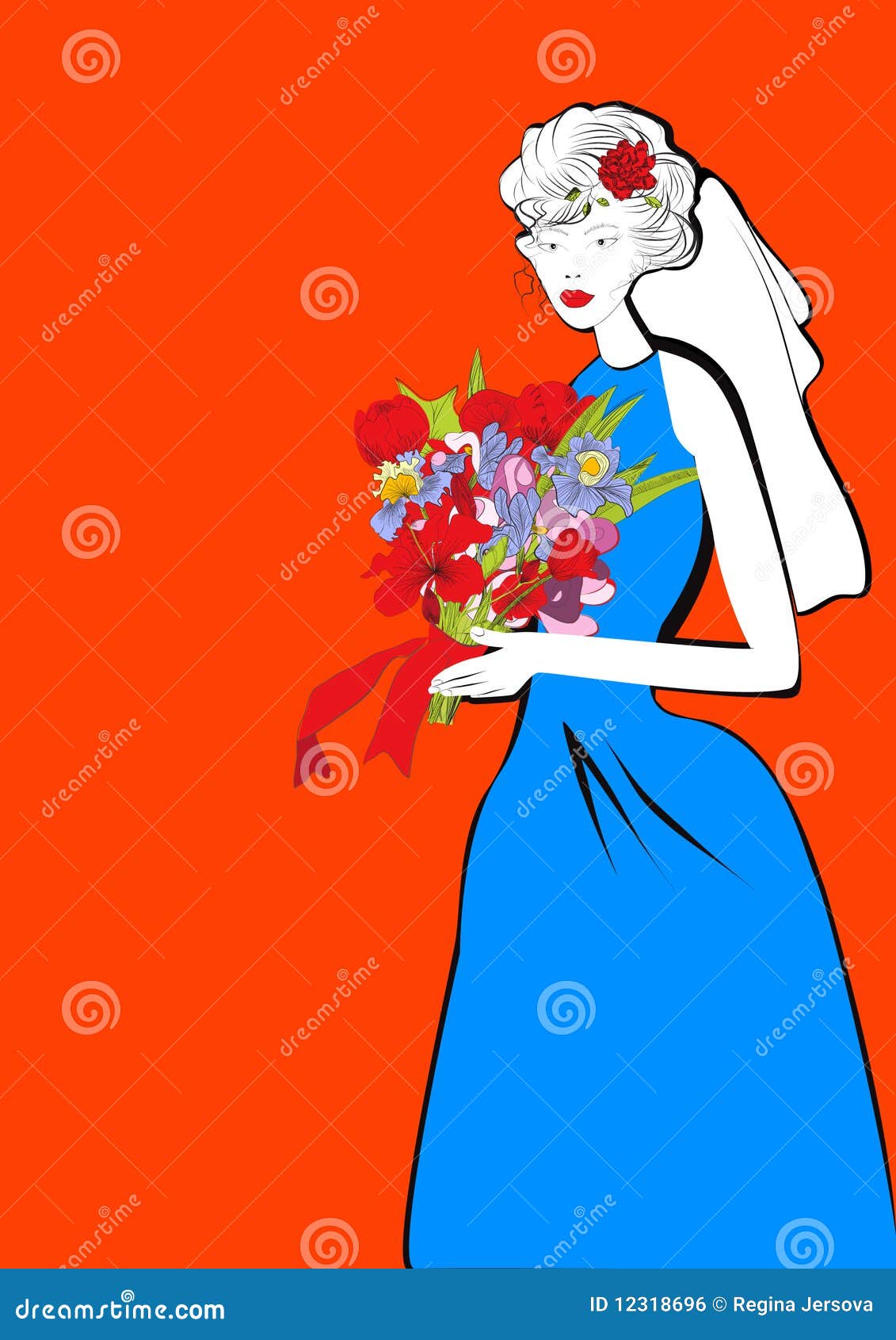 Bride in Blue Wedding Dress Stock Vector - Illustration of dress ...
