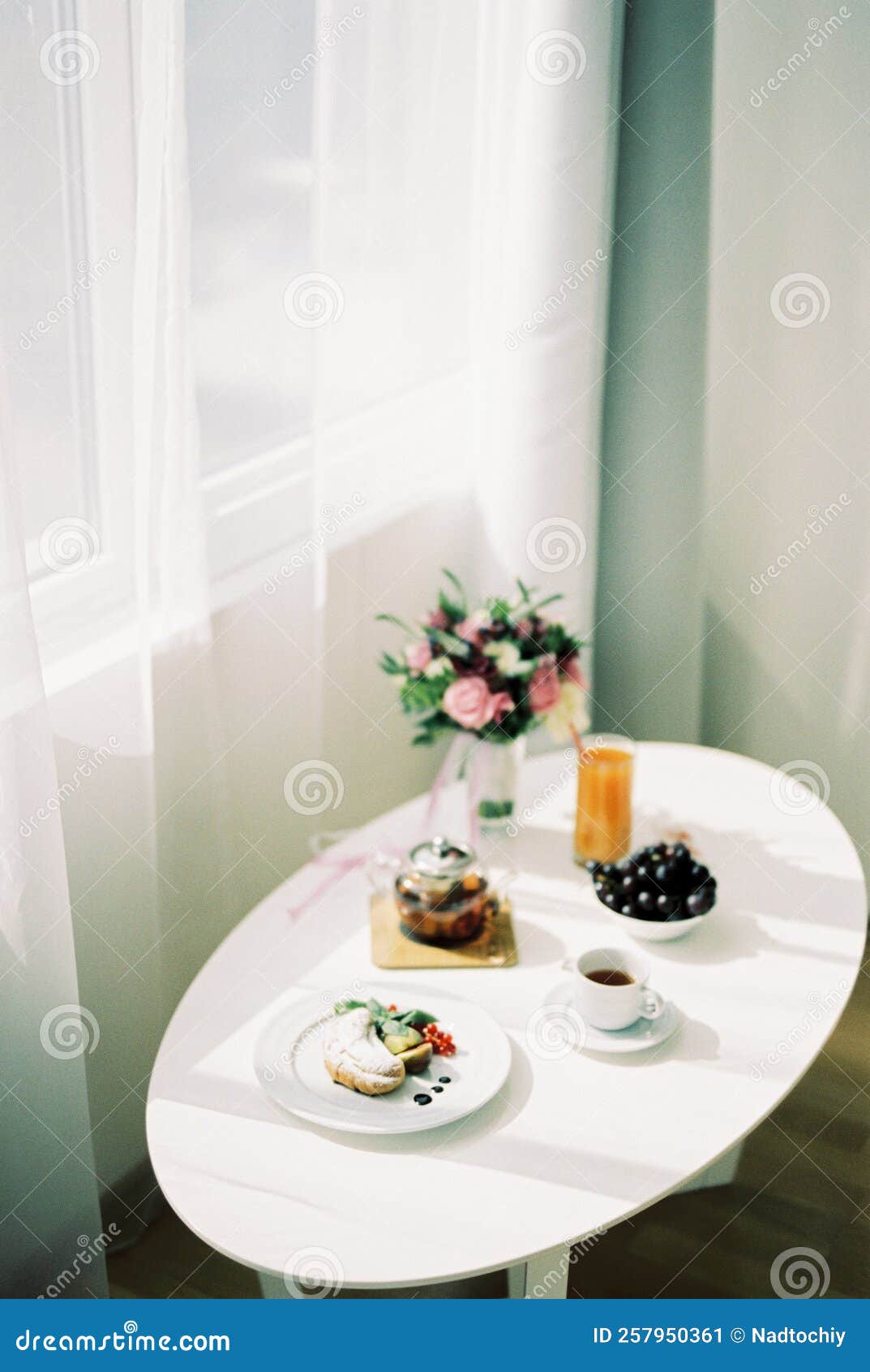 Bride Breakfast Stands on a Served White Table by the Window Stock ...