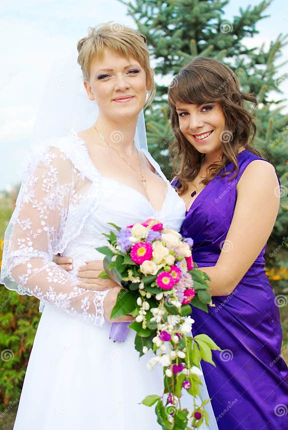 Bride and Bridesmaid Hugging Stock Photo - Image of people, future ...