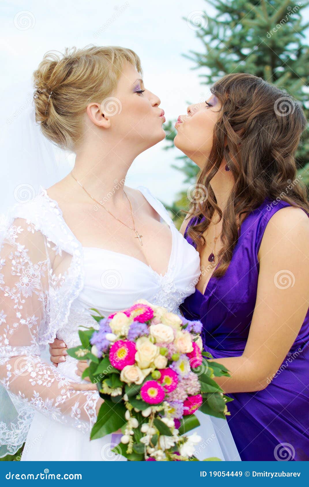 Bride and Bridesmaid Kissing Stock Image - Image of event, future: 19054449