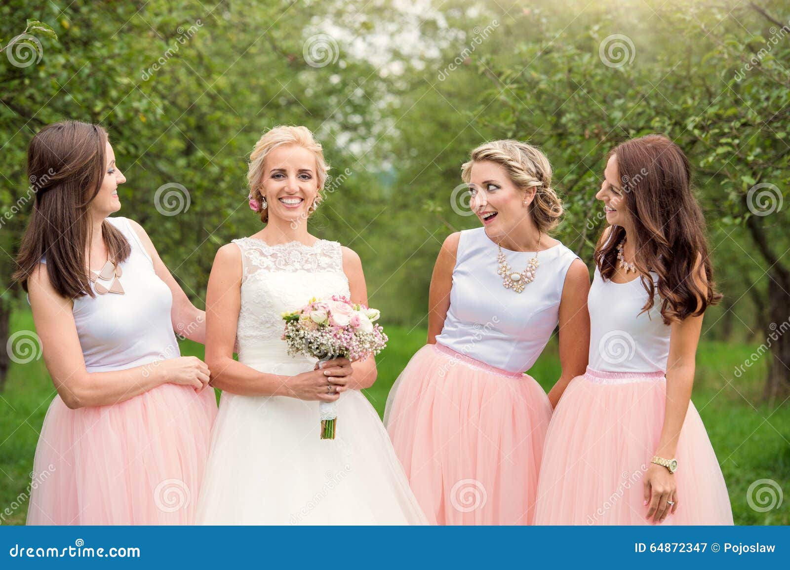 Bride with bridesmaids stock image. Image of marriage - 64872347